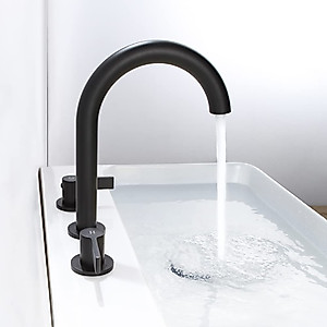 POP SANITARYWARE Matte Black Bathroom Faucet 8 Inches Widespread Bathroom Faucet 3 Hole Bathroom Faucet 2 Handle Bathroom Sink Faucet Brass with Supply Hoses
