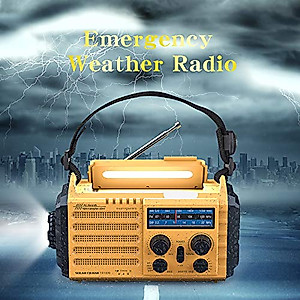 Weather Radio Raynic 5000 Solar Hand Crank Emergency Radio 5 Ways Powered AM/FM/SW/NOAA Weather Alert Portable Radio with Flashlight, Reading Lamp (Yellow)