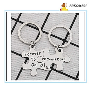 FEELMEM Couples Gifts 5th, 50th Years Down Forever to Go Puzzle Keychain Set of Two Wedding Anniversary Present (20th AV)