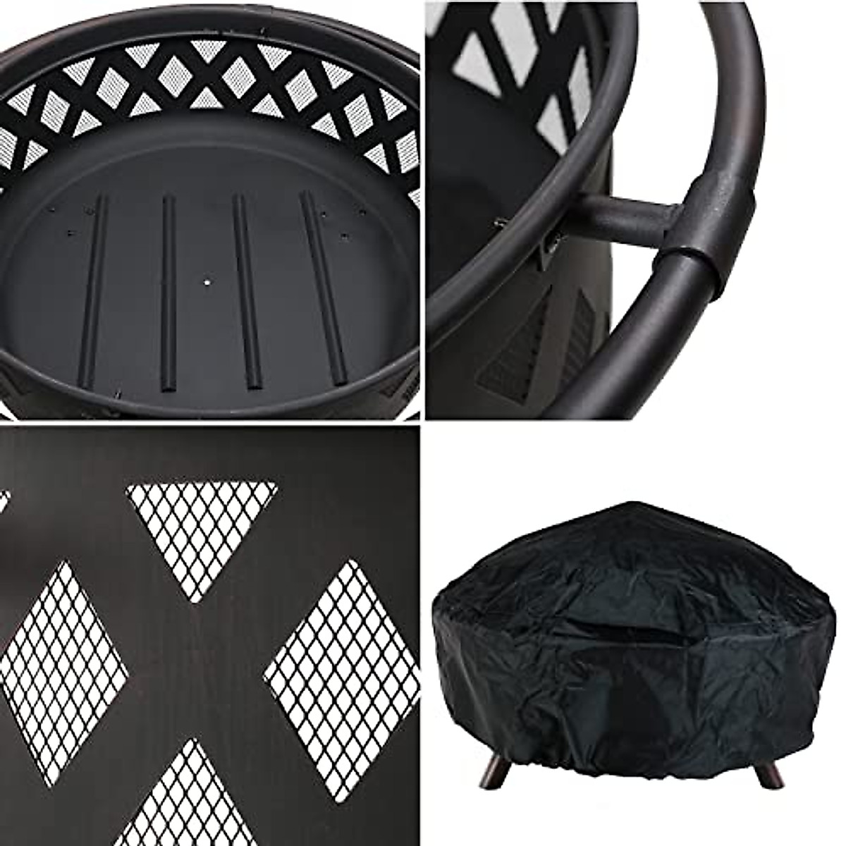 Sunnydaze Black Crossweave Heavy-Duty Steel Outdoor Fire Pit - Includes Spark Screen, Poker and Cover - 36-Inch Round
