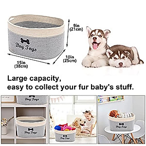 Morezi Soft Rope Dog Toy Basket with Handle, Large Dog bin, pet Bed, pet Toy Box- Perfect for organizing pet Toys, Blankets, leashes - GreyWhite