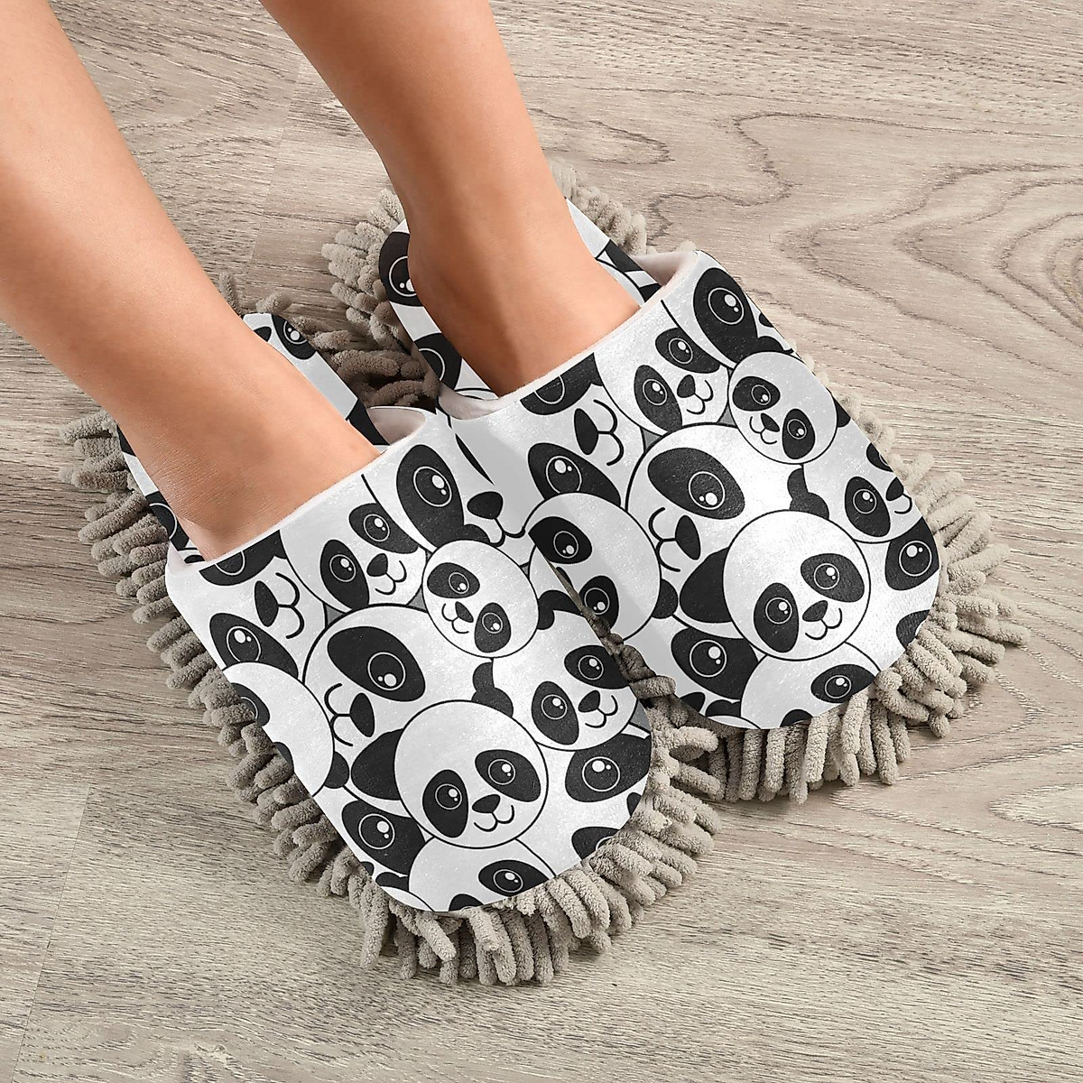 Cute Animal Panda Bear Mop Slippers Shoes Cover for Floor Cleaning Washable Dust Dirty Hair Cleaners Microfiber Mop Socks for Kitchen House Office