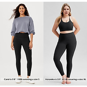 ODODOS Women's High Waisted Full Length Yoga Leggings with Pockets, 28" Inseam Tummy Control Non See Through Workout Athletic Running Yoga Pants, Plus Size, Black, XX-Large