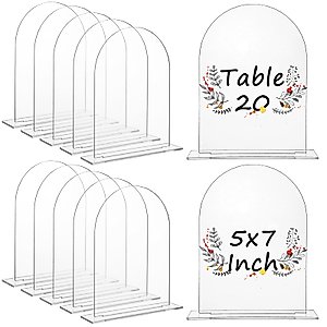 DAJAVE 5x7 Inch Arch Acrylic Sign with Stand, 12 Pack Blank Acrylic Number Signs with Holder, DIY Acrylic Sign Stand for Wedding Table Number Bar List Sign