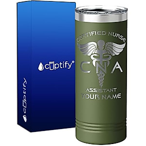 Personalized CNA Certified Nurse Assistant Gift on Army Green 22 oz Stainless Steel Skinny Tumbler Custom Engraved Gifts for Men and Women