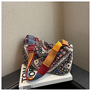 Tekzitfuir Women's Casual Ethnic Hobo Crossbody Bag National Canvas Shoulder Bag Handbag Purse Satchel Bag for Women