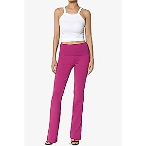 Women's Basic Foldover Waistband Comfy Stretch Cotton Boot Cut Lounge Yoga Pants Magenta 2X