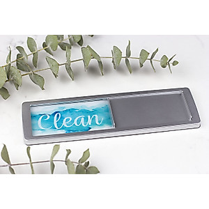 Aqua & Gray Sliding Clean Dirty Magnet for Dishwasher, Strong Dirty Clean Dishwasher Magnet, Aqua Watercolor Dish Indicator with 2 Adhesive Stickers