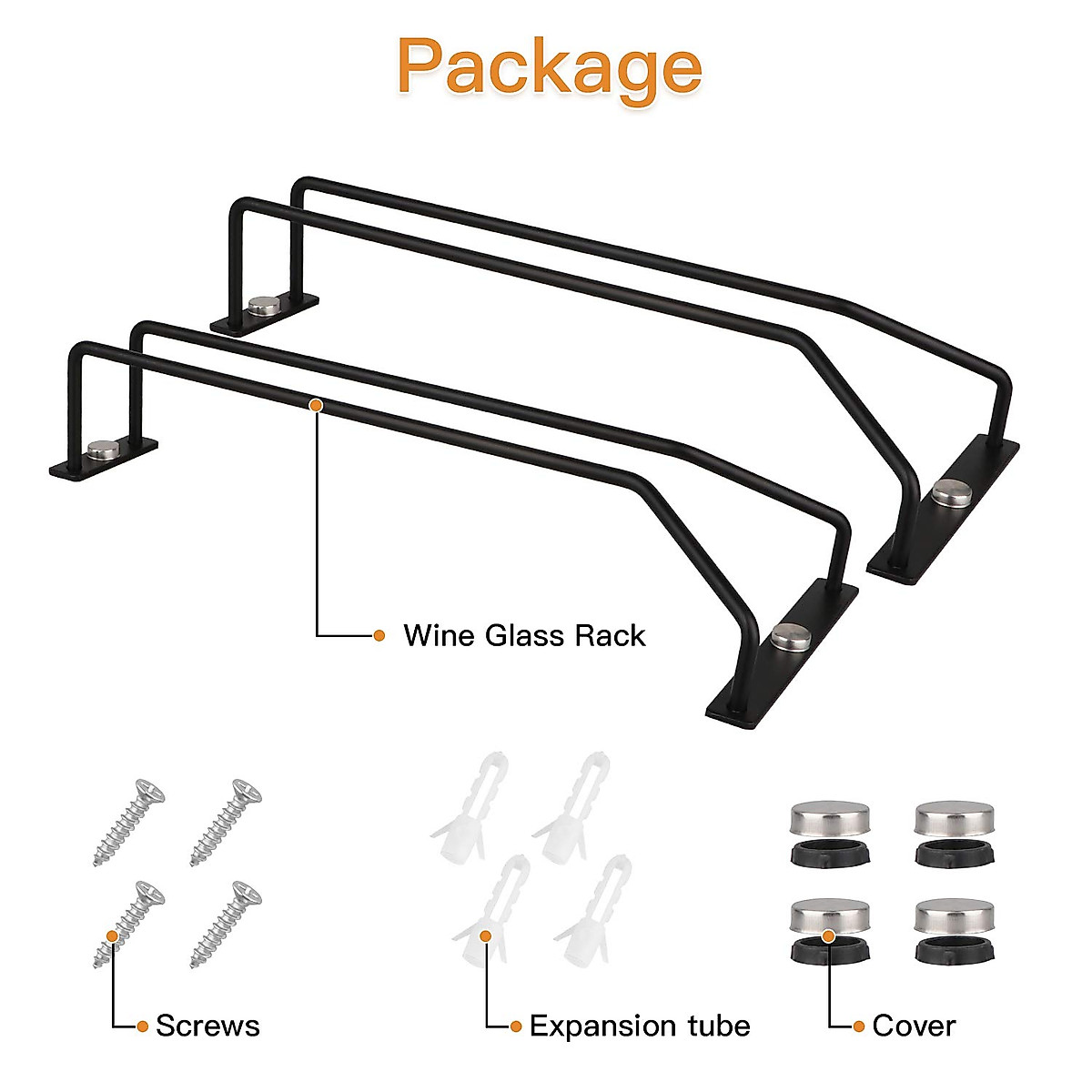 10.8 Inch Long Single Rail Wine Glass Rack Under Cabinet Cupboard, Yimerlen Metal Stemware Holder Wine Glass Holder Wine Glass Hanger for RV Mini Bar Kitchen Storage (Black- 2 Pack)