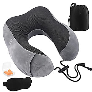Faddare Travel Pillow, Memory Foam Neck Support Pillow Set, Comfortable Neck and Head Support Pillow, Travel Neck Rest Cushion for Plane Car Train Office(Grey)