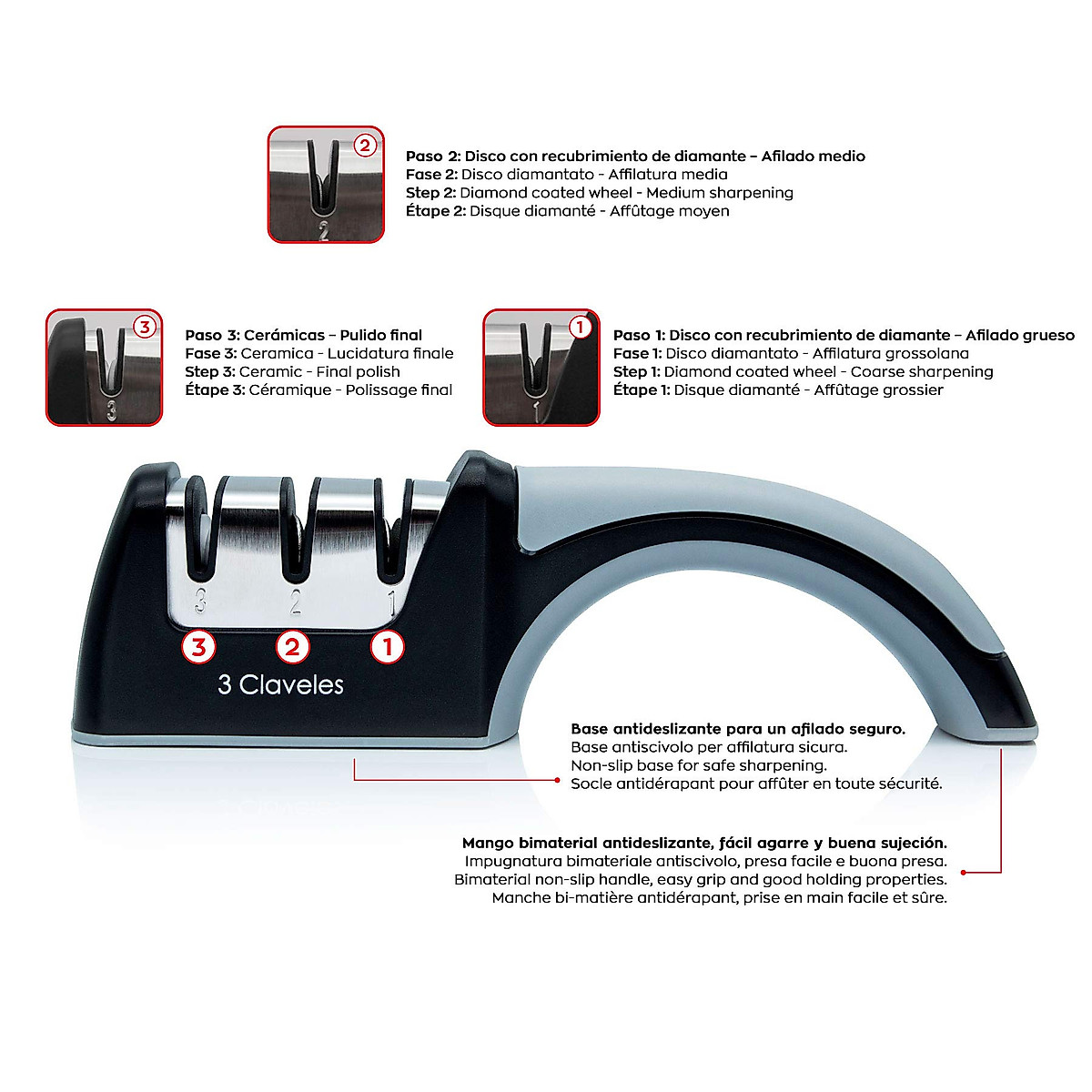 3 Nails Professional Knife Sharpeners Non-slip Base Sharp Stone Guided Disc with Diamond Coating Easy Grip, Plastic