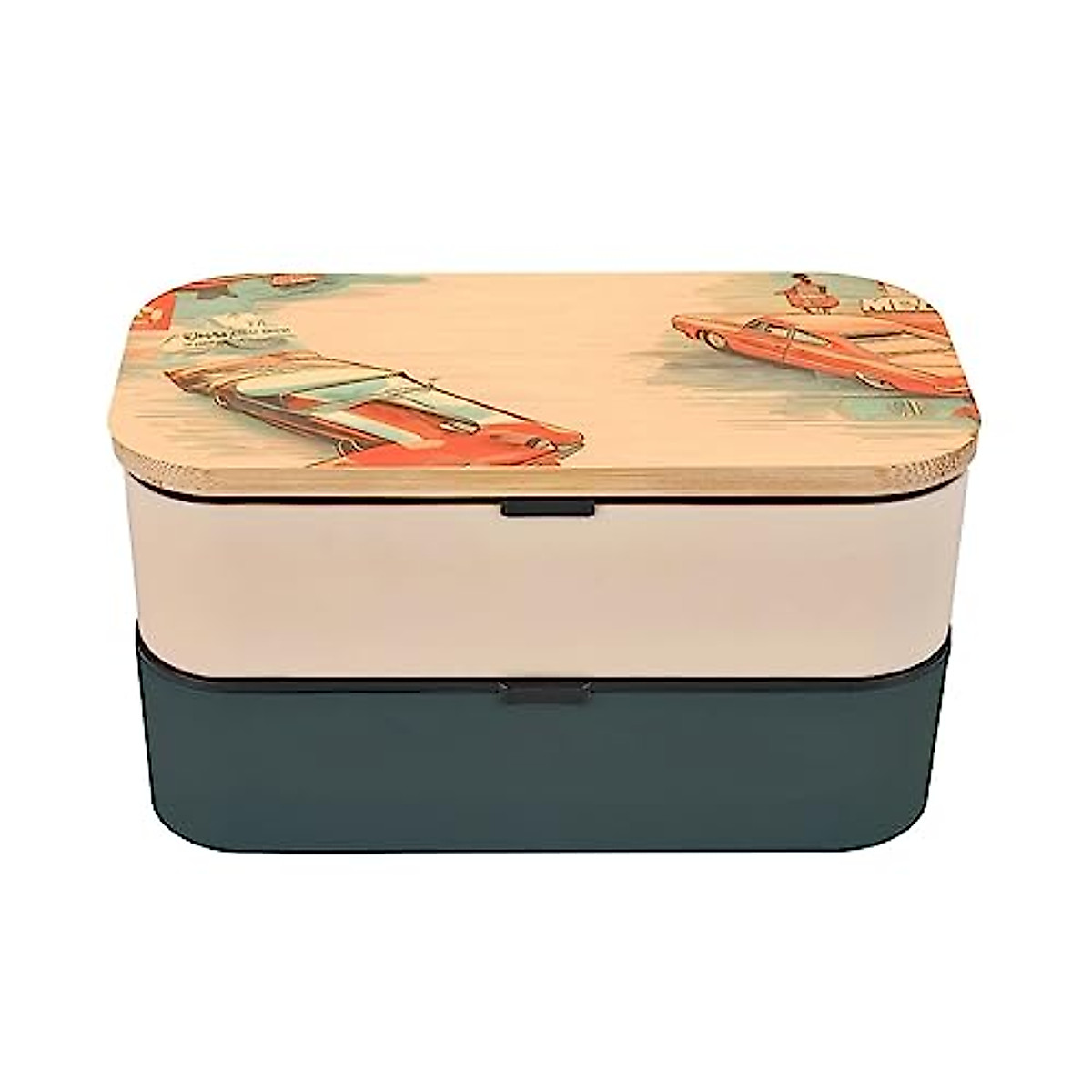Poster Car Adult Lunch Box, Bento Box, With Cutlery Set Of 3, 2 Compartments, Rectangular, Lunch Box For Adults