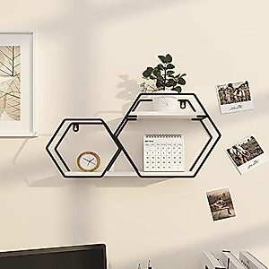 AIJADESK Wall Metal Wall Shelf Geometric Floating Shelves Decorate, Siamese Creative Classic Element Design Hexagon Floating Shelves, for Plant Display, Home Decoration Farmhouse Wall Shelf Exhibit.