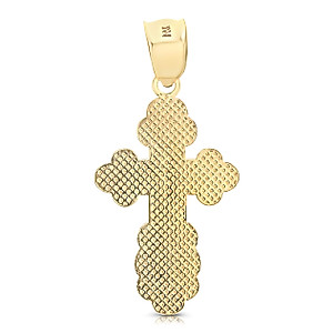 Ioka - 14K Yellow Gold St. Olga Greek Orthodox Baptismal Cross Religious Charm Medium Pendant For Necklace or Chain