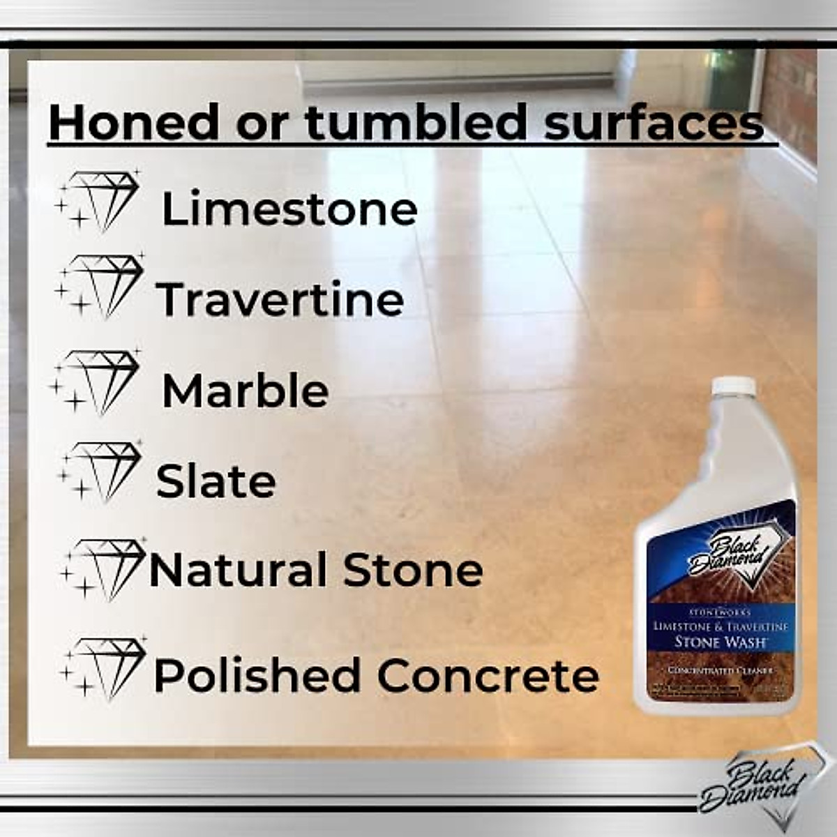 Black Diamond Stoneworks Limestone and Travertine Floor Cleaner: Natural Stone, Marble, Slate, Polished Concrete, Honed or Tumbled Surfaces. Concentrated Ph. Neutral.1 Gallon