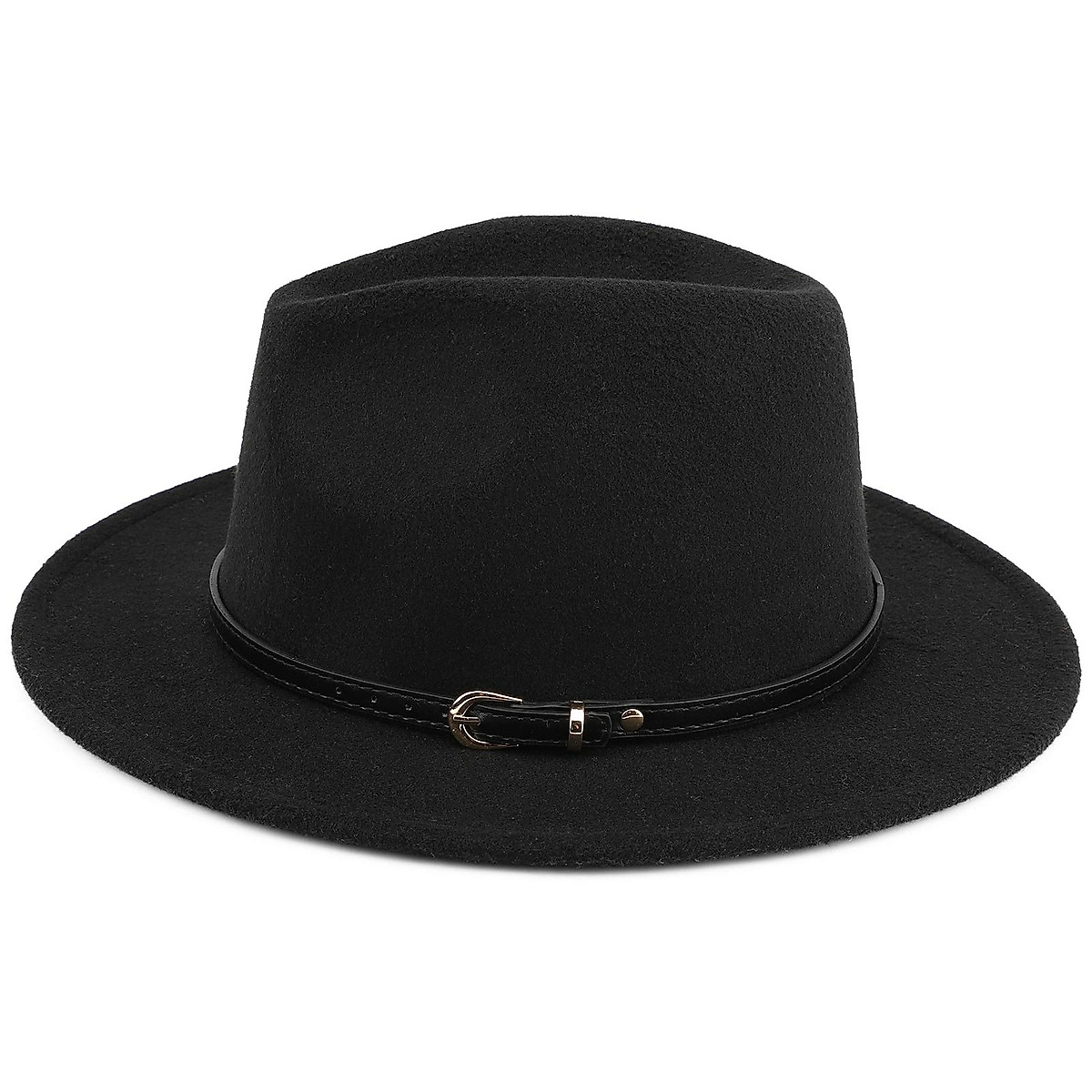 Melesh Wide Brim Unisex Classic Belt Buckle Fedora Hat (b Black)
