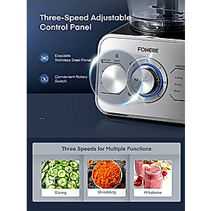 FOHERE Food Processor 12-Cup Vegetable Chopper with 3 Speeds Setting and LED light, Simple Operation for Dicing, Slicing, Shredding, Mincing, and Pureeing, 600W
