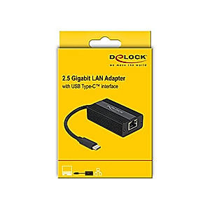 DeLOCK 65990 USB C Adaptor/Thunderbolt 3 to Gigabit Ethernet LAN 2.5 Gbit NBase-T 2,500 Mbps RJ45 Female