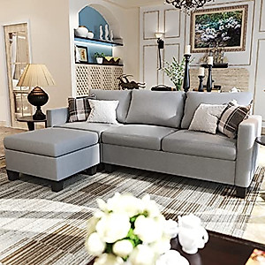GUNJI Sectional Sofa Couch for Living Room Modern Convertible L-Shaped Couch with Reversible Chaise Fabric 3-Seat Sectional Couch for Small Spaces (Light Gray)