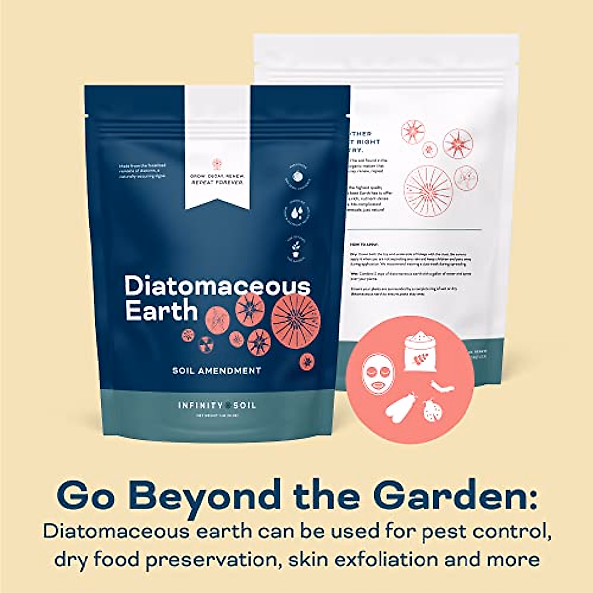 Infinity Soil Diatomaceous Earth - 2 lbs - Sustainable and Natural Soil Amendment - A Natural Source of Silica - Increases Soil Water and Nutrient Retention