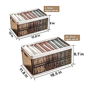 GUDEMAY Stackable Plastic Storage Bins with Lids, Foldable Closet Storage Drawer Organizers Box, Slideable Collapsible Wardrobe Closet Organizers Storage Box (1Pack-XL)