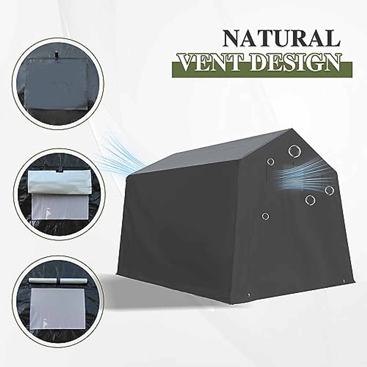 GS CHIER 10X10 ft Shed Storage Shelter All-Season Heavy Duty Portable Storage Shed Carport for Motorcycle, Bike, Garden Tools (Grey)