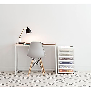 IRIS USA Fits 12" x 12" Paper, 6-Tier Scrapbook Rolling Storage Cart with Organizer Top for Papers Vinyl Tools Office Art and Craft Supplies, Yarn, White Frame with 6 Clear Cases w/ Built in Handle