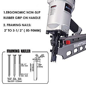 BHTOP 9021NS Framing Nailer 21 Degree 3-1/2" with Depth Adjustment Professional Air Nail Gun