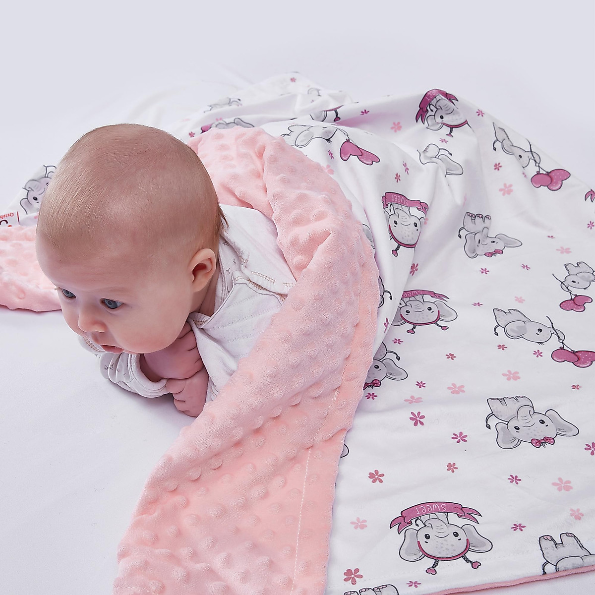 QSTEHEML Baby Blankets Super Soft for Boys Girls, Pink Minky Lightweight Elephant Blanket with Double Layer Unisex Newborn Travel Blanket for Toddler Nursery Crib Stroller, 30X40 Inches