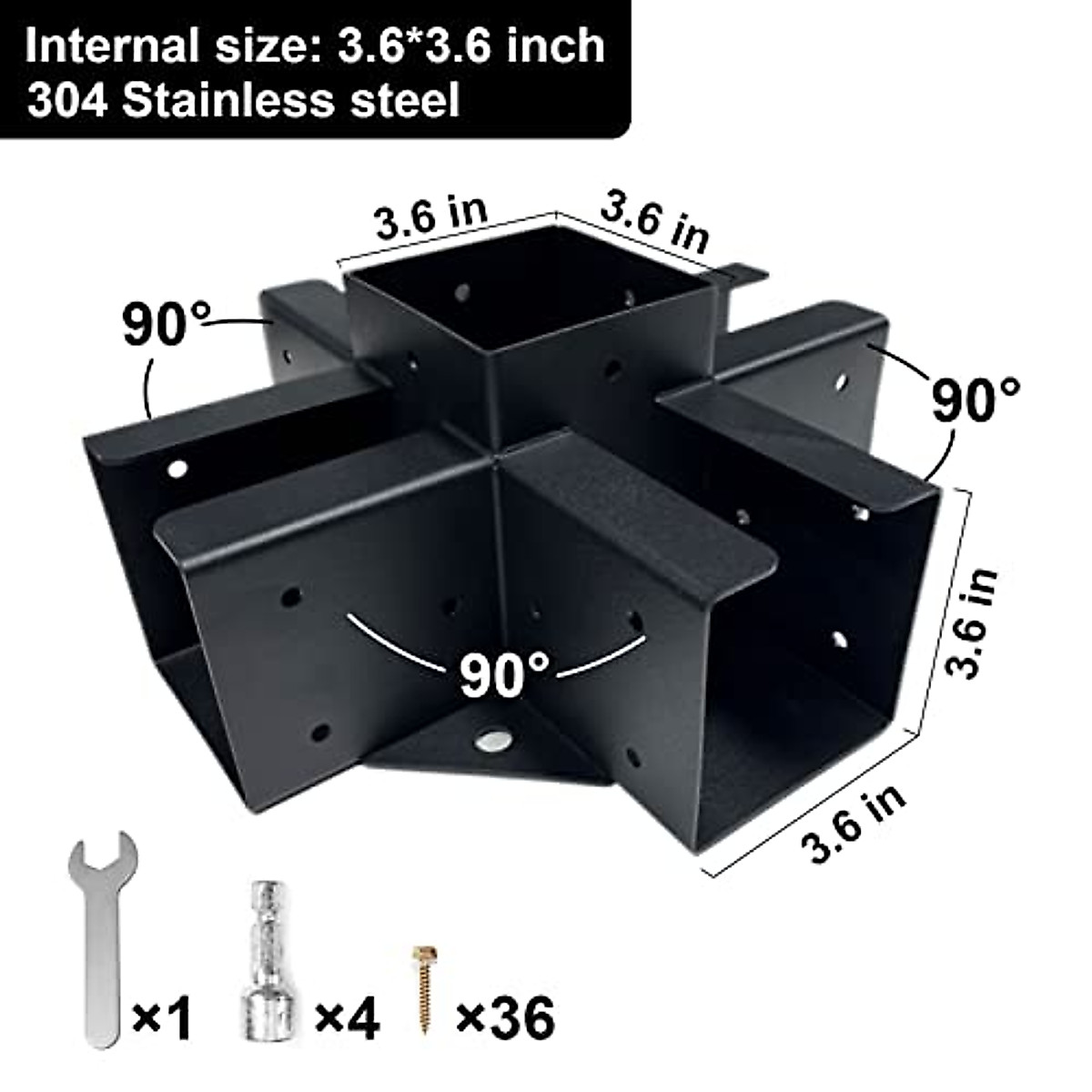 Wood Stand Kit with Steel Brackets 5-Way Right Angle Corner Bracket or 4x4(Inner Size 3.5"*3.5") Lumber with Screws Black Powder-Coated Steel Pergola/Gazebo Kit