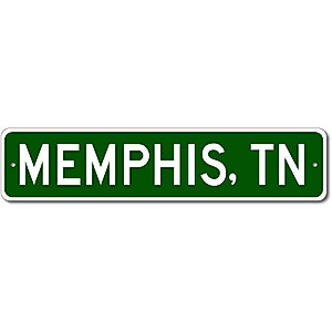 Memphis, Tennessee - USA City and State Street Sign - Personalized Metal Street Sign, Man Cave Destination Sign, Perfect Idea, Pub Bar Wall Decor - 6 x 24