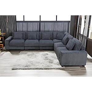 AYCP Customized Oversized Reversible Modular Sofa Couch Set with Adjustable headrest and Ottomans (Dark Grey, L Shape 6pcs)