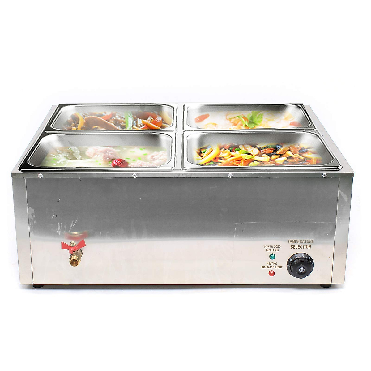 110V 4-Pan Commercial Food Warmer 6-Inch Deep Food Grade Stainless Steel Commercial Food Steam Table Electric Countertop Food Warmer Restaurant Warming Buffet Server for Catering and Restaurants