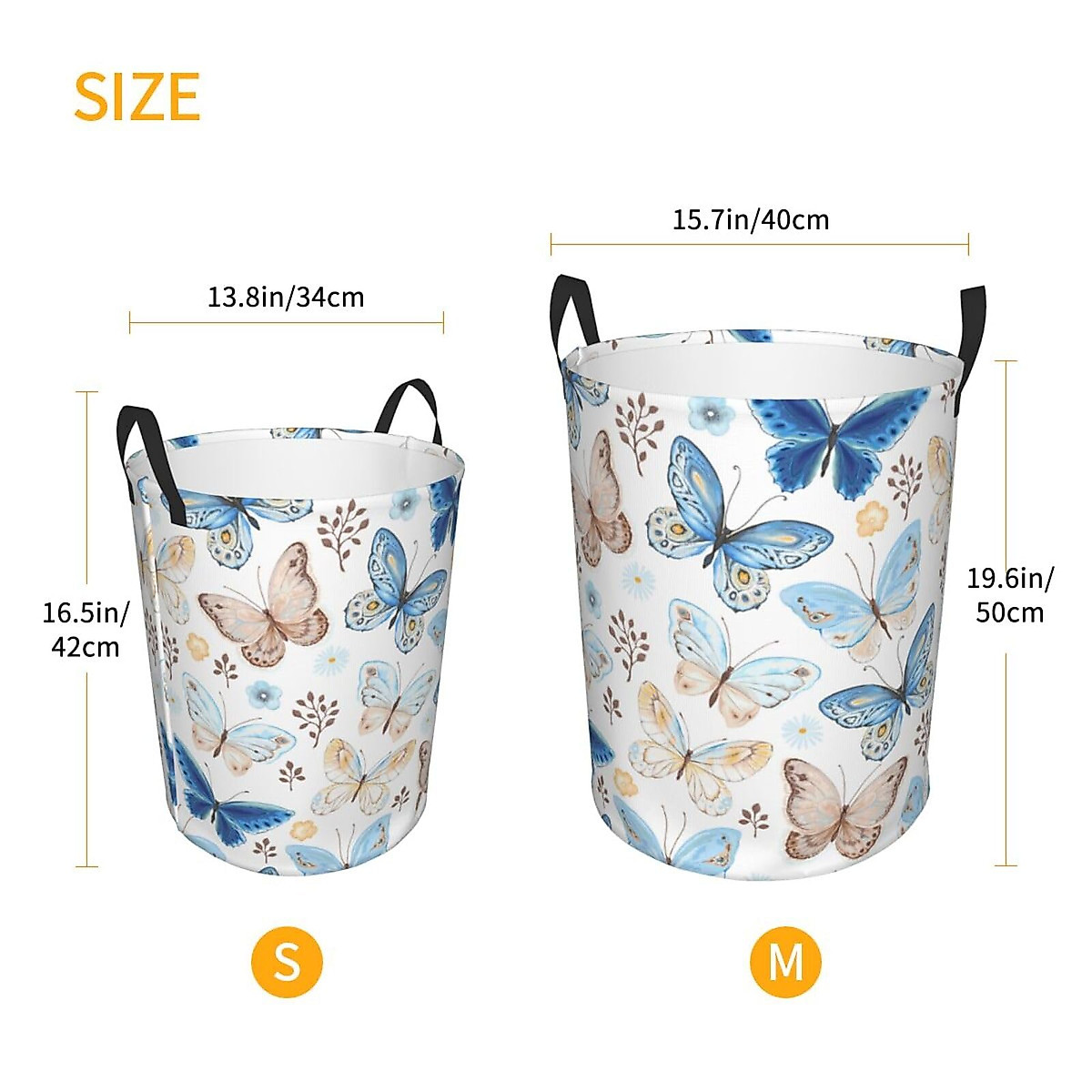 Blue Brown White Butterfly Freestanding Laundry Hamper Personalized Dirty Clothes Hamper Storage Basket For Bedroom,Bathroom,College Dorm Boys And Girls Cat Dog Pet Toy Storage