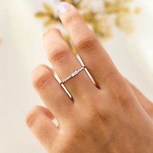 Shanti Jewel Baguette & Round Natural Diamond Minimalist 10K White Gold Wedding Engagement Ring Size 7US (1/5 CTW, I-J, SI)