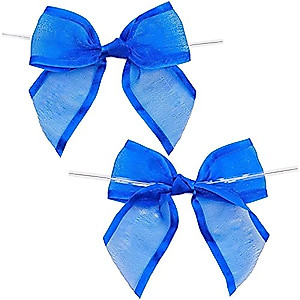 Blue Organza Bow Twist Ties for Favors and Treat Bags (1.5 Inches, 36 Pack)