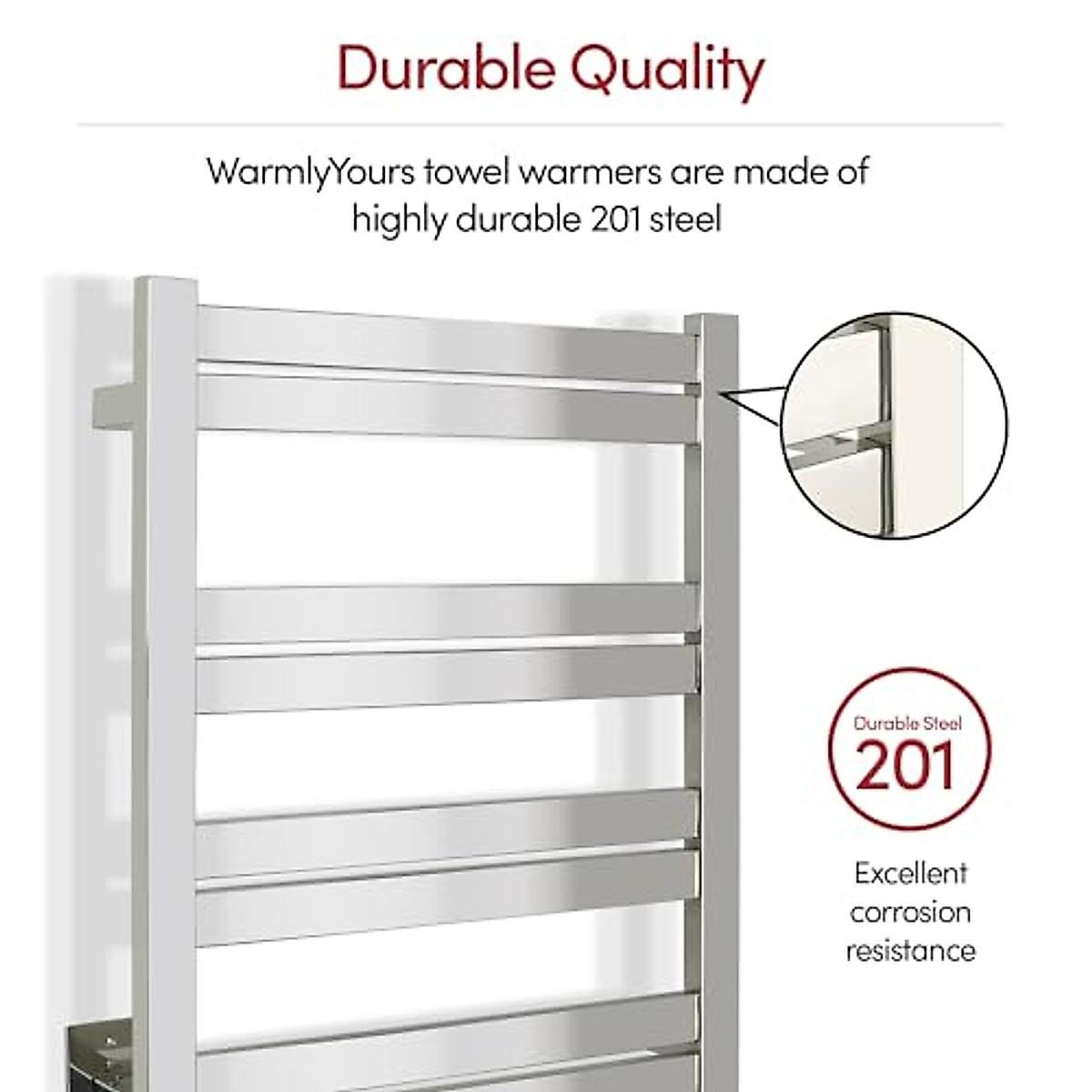 WarmlyYours Radiant Electric Heated Towel Warmer Rack, Hardwired, Integrated On/Off Switch with Light, Stainless Steel, Polished