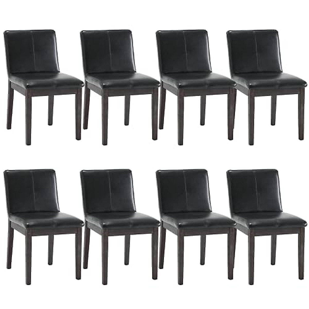 LZAREAL Comfy Modern Dining Chairs Set of 8, PU Leather Black Armless Dining Room Chairs with Solid Wood Legs, Mid Century Upholstered Dining Chair for Kitchen, Restaurant, Cafe