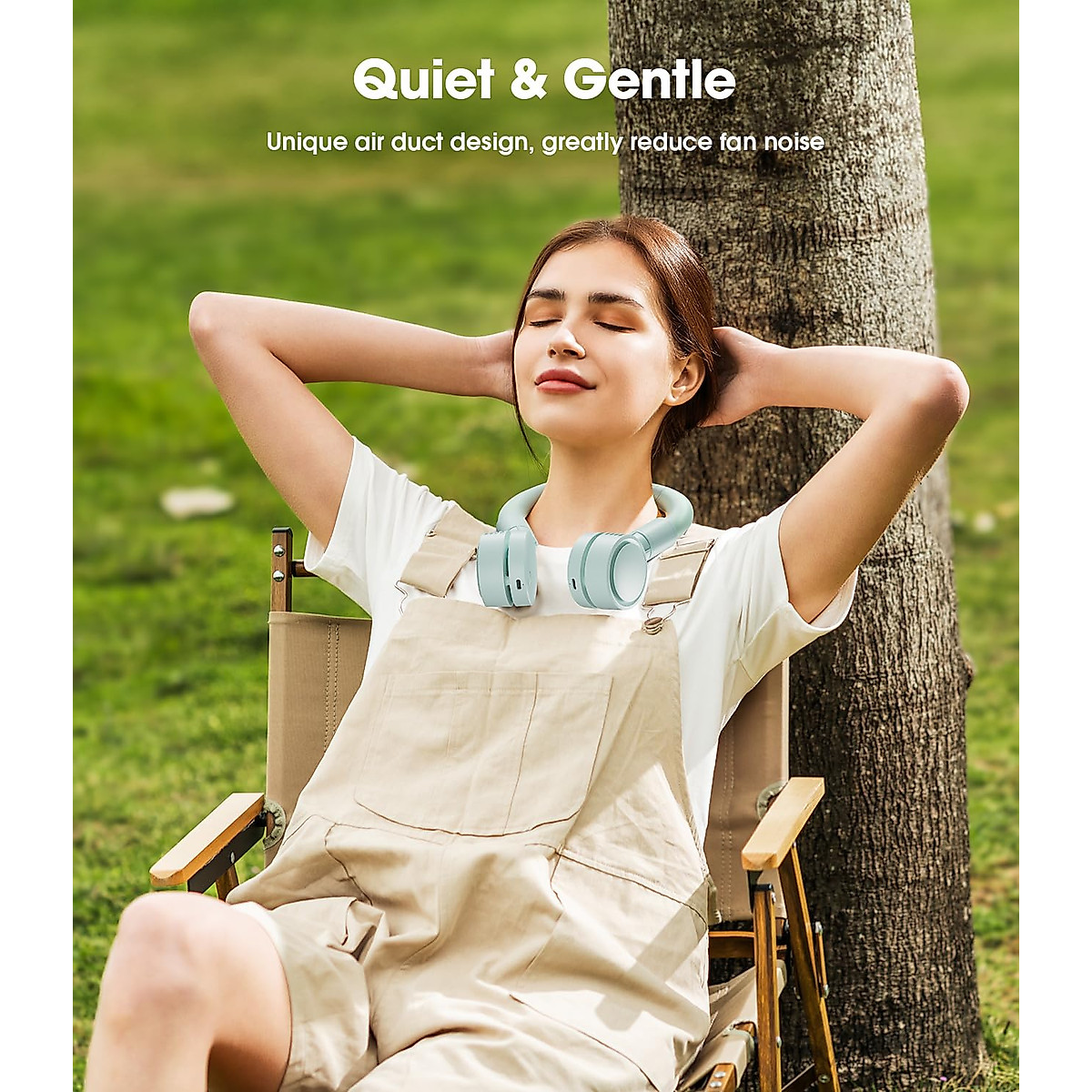 LEMOISTAR Portable Neck Fan, Hands Free Bladeless Fan, 360° Cooling Personal Fan, Battery USB Rechargeable 3 Speed Adjustable Wearable Fan for Outdoor Indoor Office Travel Sports Women(Blue)