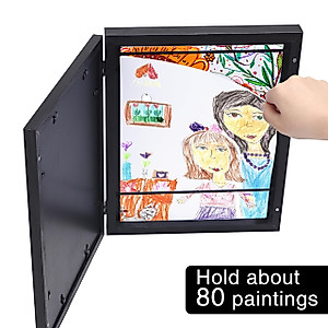 Giftgarden Black Kids Art Frame Changeable, Matted Display 8.5x11 Picture with Mat or 10x12.5 without Mat, Hinged Wood Frames for Children Artwork Projects Drawing Storage, Holds 150Pcs A4