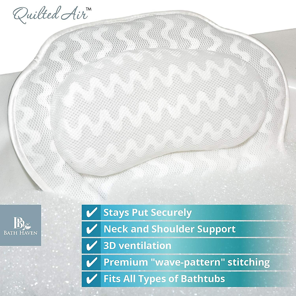 Bath Pillow for Tub, Luxury Bathtub Pillow Head and Neck Support, Relaxing Spa Cushion Head Rest for Tub, Bathtub Accessories for Women and Men with Quick Drying 3D Air Mesh Portable Washable