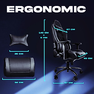 KLIM Esports Gaming Chair with Back & Head Support + Ergonomic Computer Chair with Adjustable Armrests + PU Leather + Very Robust Gamer Chair for Adults + New Version Office Chair + Black…