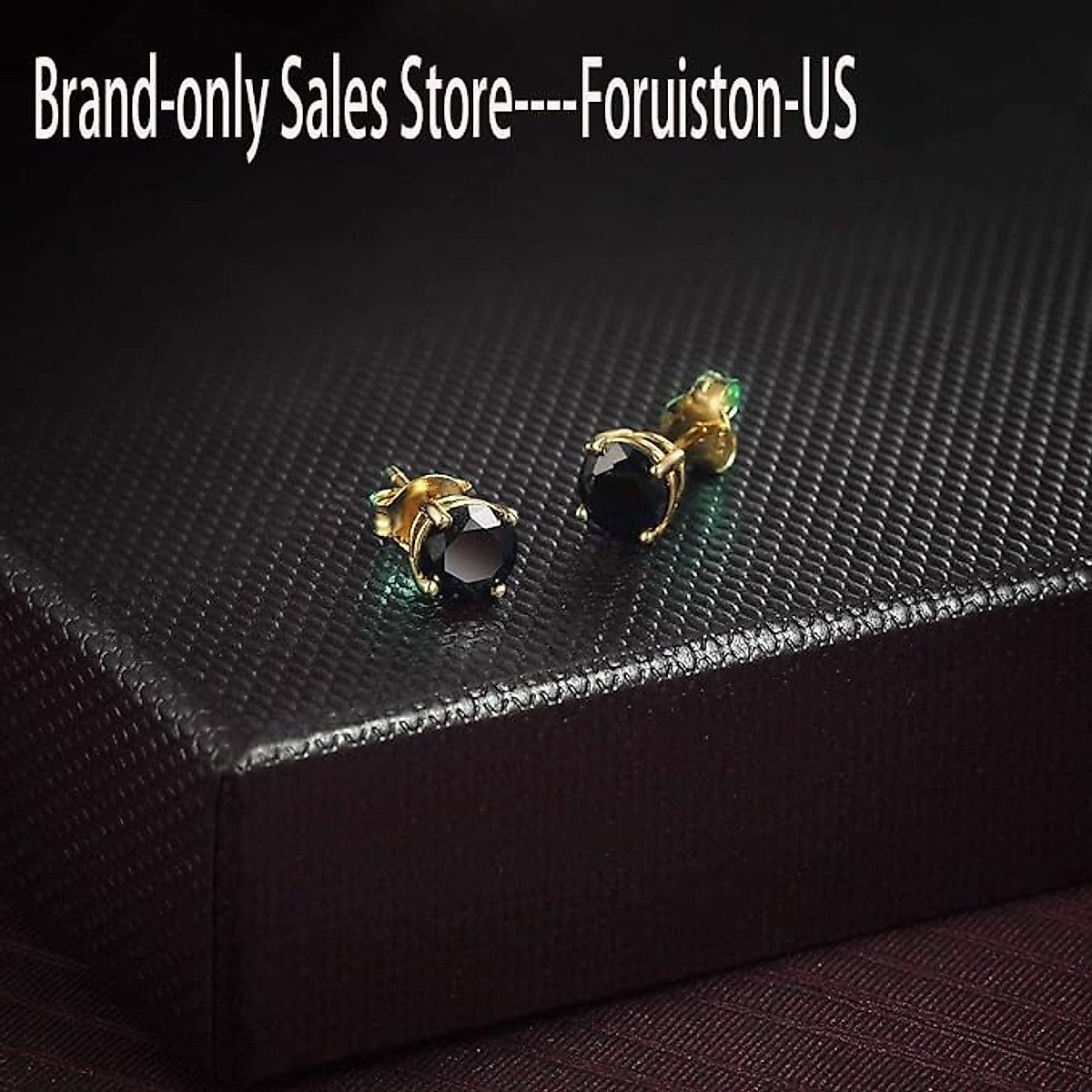 Foruiston 925 Sterling Silver Black Stud Earrings for Women and Men, Solitaire Cubic Zirconia Round & Princess Cut Heart-Shaped, 6mm (Round-Cut, Gold)