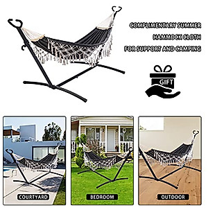 Leize Hammock Hanging Swing Double Boho Brazilian Macrame Fringe Max 500 lbs for Indoor Outdoor Patio Yard Garden