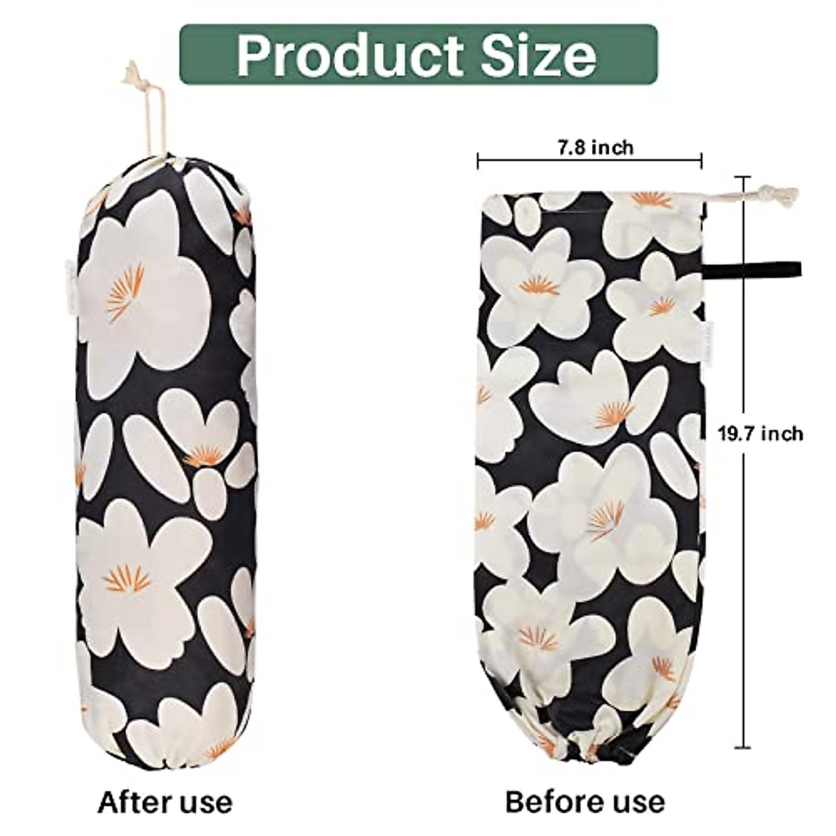 TOGETRUE Plastic Bag Holder, Wall Mount Floral Grocery Bag Holder, Reusable Shopping Bag Storage Holder Organizer for Kitchen Pantry (Basic Black)