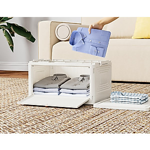 HOMIDEC Closet Organizers and Storage 70Qt 3 Pack Stackable Storage Bins with 1 Lid Closet Organizer Boxes for Clothes Foldable Storage Box for Clothes/Toys/Office Supplies/Snacks(Milky)