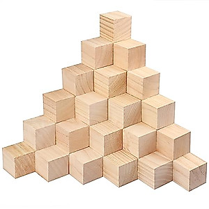 50 Packs Wooden Blocks for Crafts, 2 Inch Pine Wood Cubes, Wooden Cubes for Paint, Stamp, Decorate, DIY Projects and Personalized Gifts,by GNIEMCKIN.
