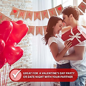 Mandala Crafts Happy Valentines Day Banner Valentines Day Decor - Burlap Happy Valentines Day Sign Decoration - Heart Valentine Garland for Fireplace Mantel