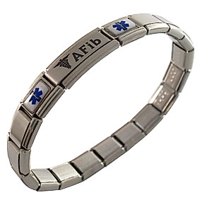 Gadow Jewelry AFIB Medical ID Alert Italian Charm Bracelet for Men or Women Stainless Steel Awareness