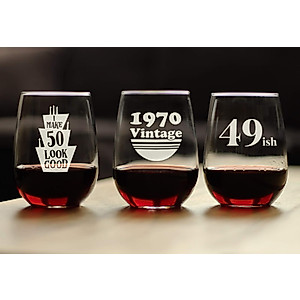 Make 50 Look Good - Funny 50th Birthday Wine Glass for Women Turning 50 - Large 17 Oz - Bday Party Decorations